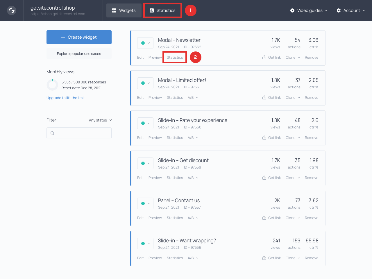 How to Use Widget-Related Sales Report in Getsitecontrol