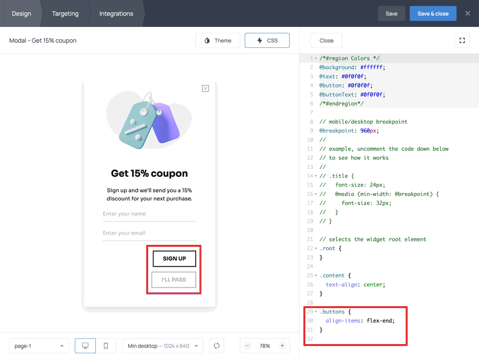 How to edit action buttons? | Getsitecontrol