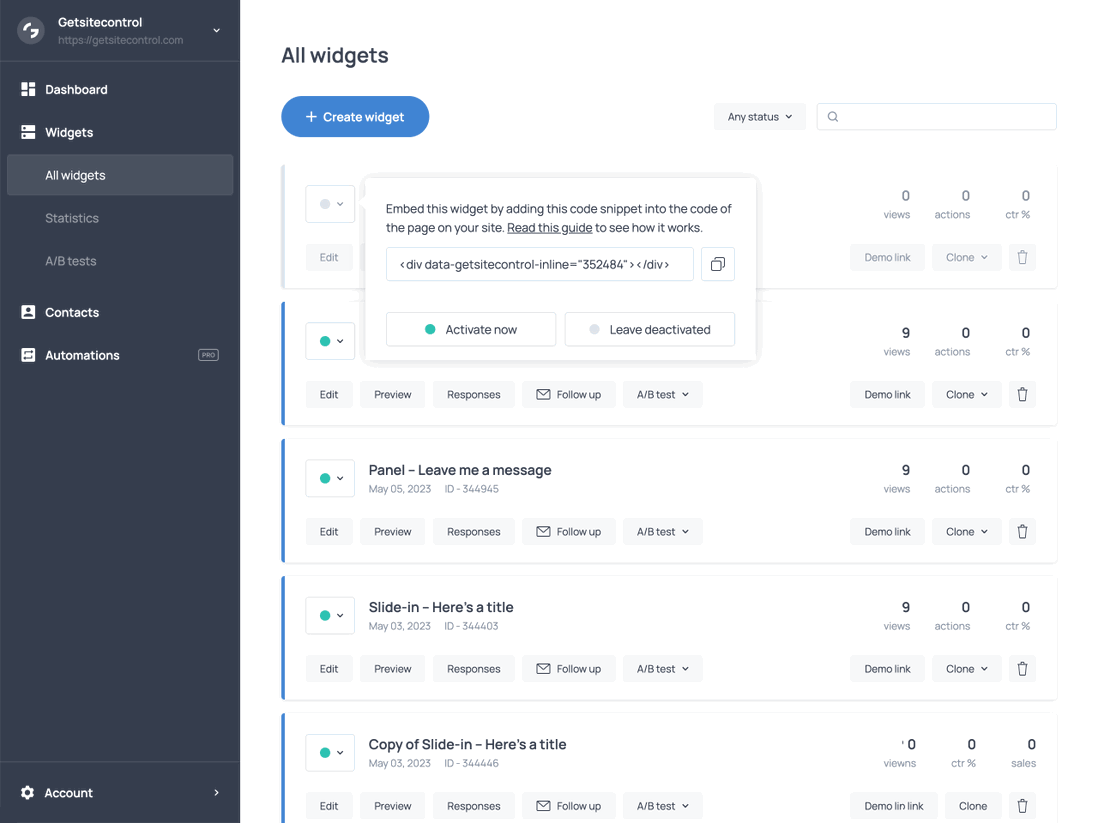 How To Embed Widgets Into The Webpage Getsitecontrol