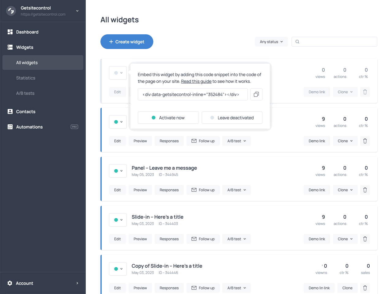 How to embed widgets into the webpage | Getsitecontrol