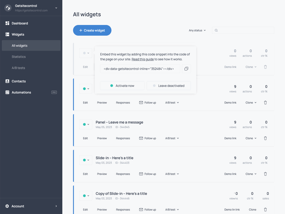 How to embed widgets into the webpage | Getsitecontrol