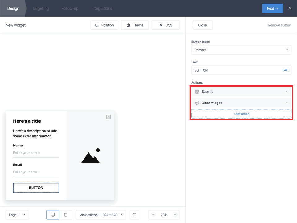 How to set up actions for widgets | Getsitecontrol