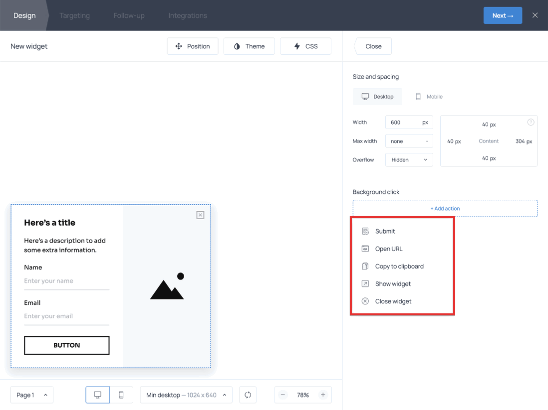 How to set up actions for widgets | Getsitecontrol