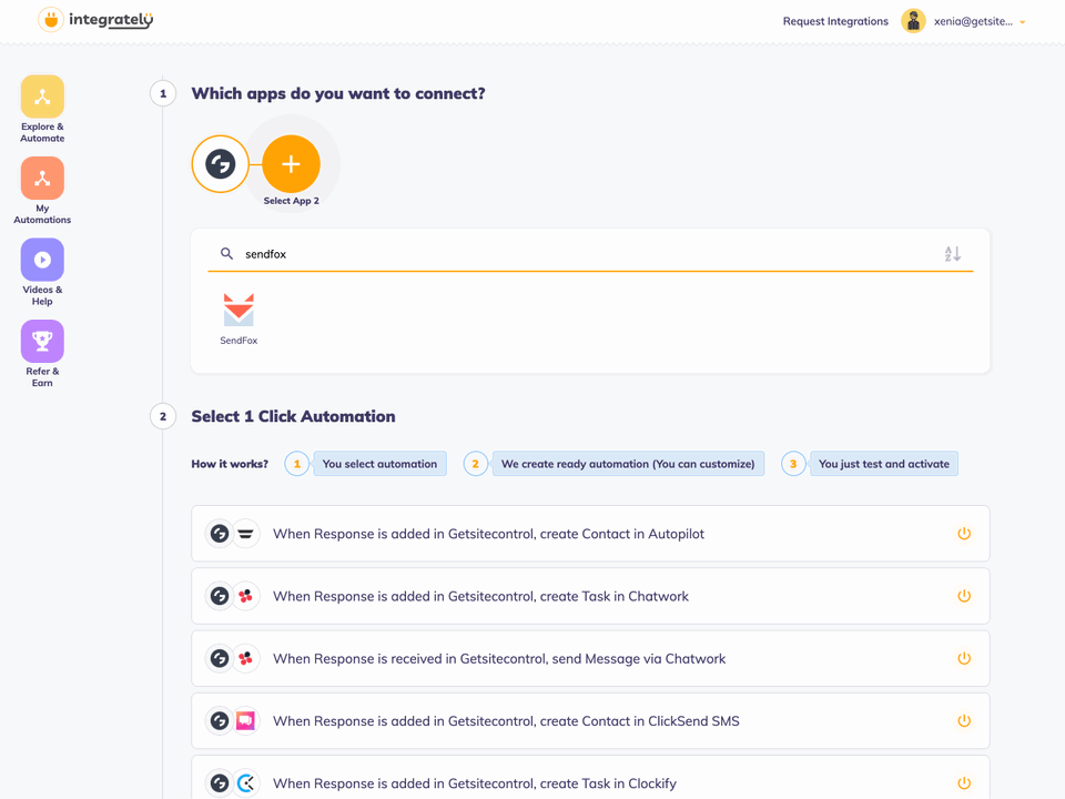 How to connect apps via Integrately | Getsitecontrol