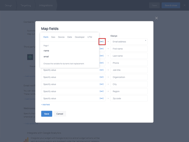 How to set up field mapping for third-party integrations | Getsitecontrol