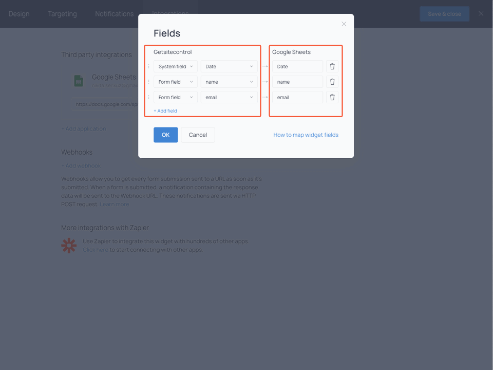 How to integrate widgets with Google Sheets | Getsitecontrol