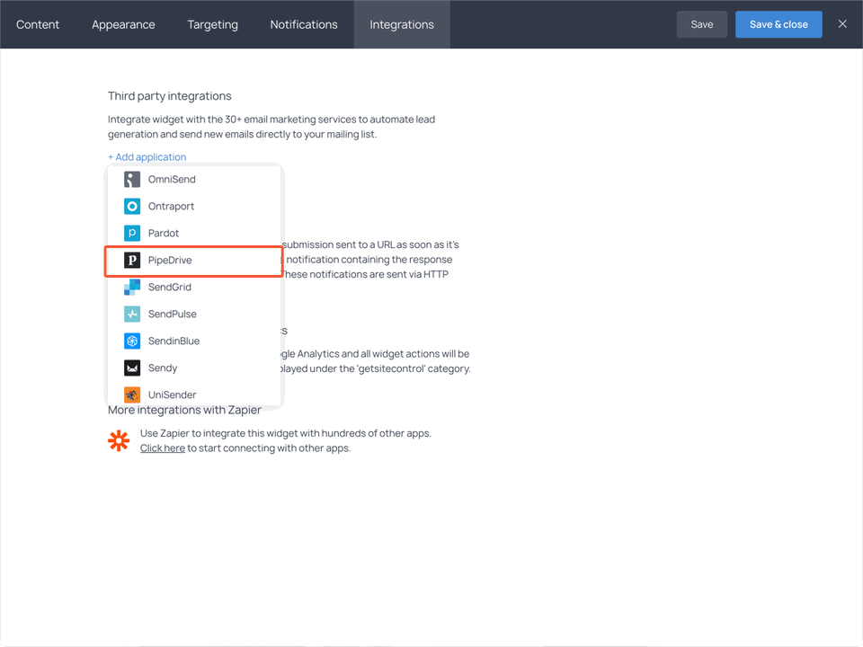 How to integrate widgets with Pipedrive | Getsitecontrol