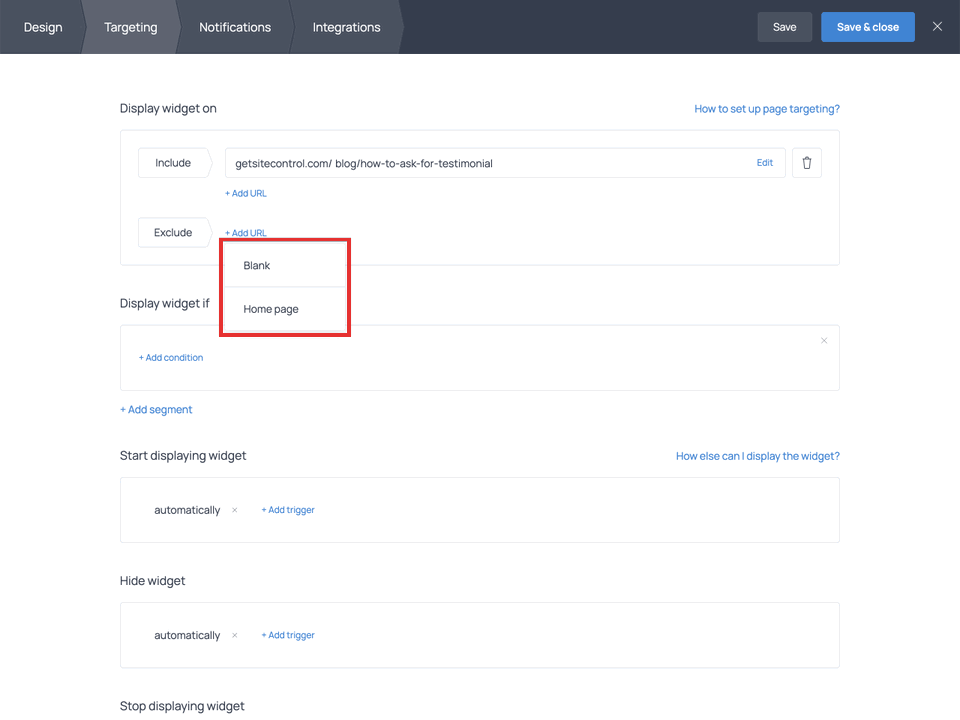 How to set up targeting for widgets | Getsitecontrol
